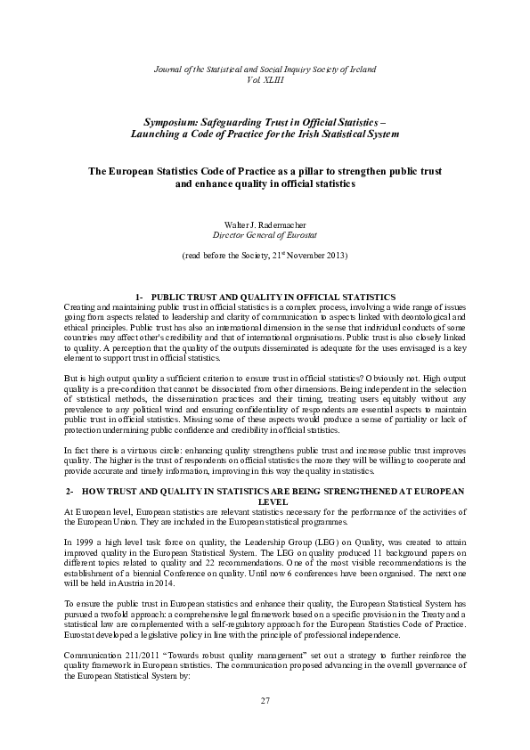 (PDF) The European Statistics Code of Practice as a pillar to ...