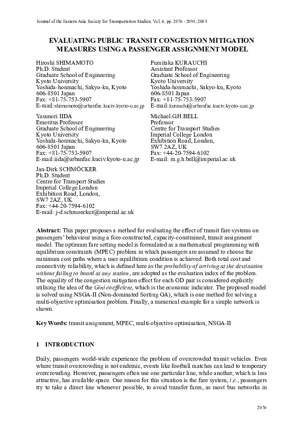 Pdf Evaluating Public Transit Congestion Mitigation Measures Using A Passenger Assignment Model
