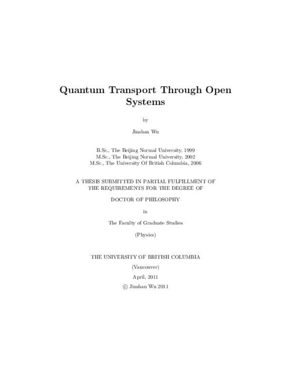 (PDF) Quantum Transport Through Open Systems