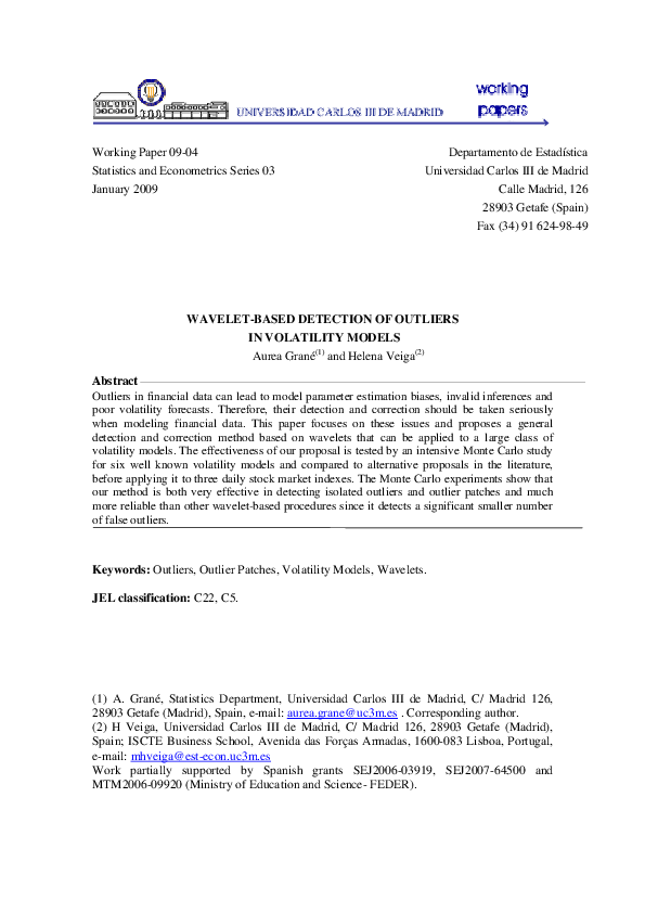 Pdf Wavelet Based Detection Of Outliers In Volatility Models