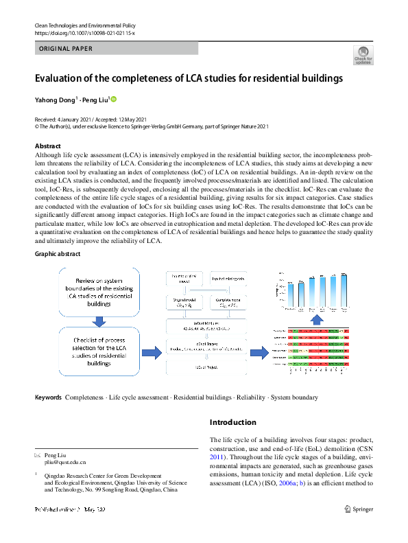 (PDF) Evaluation of the completeness of LCA studies for residential ...