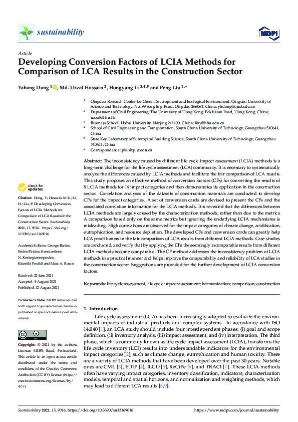 (PDF) Developing Conversion Factors of LCIA Methods for Comparison of ...