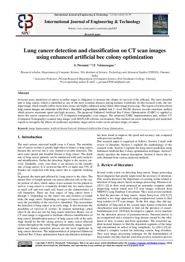 (PDF) Lung cancer detection and classification on CT scan images using enhanced artificial bee ...