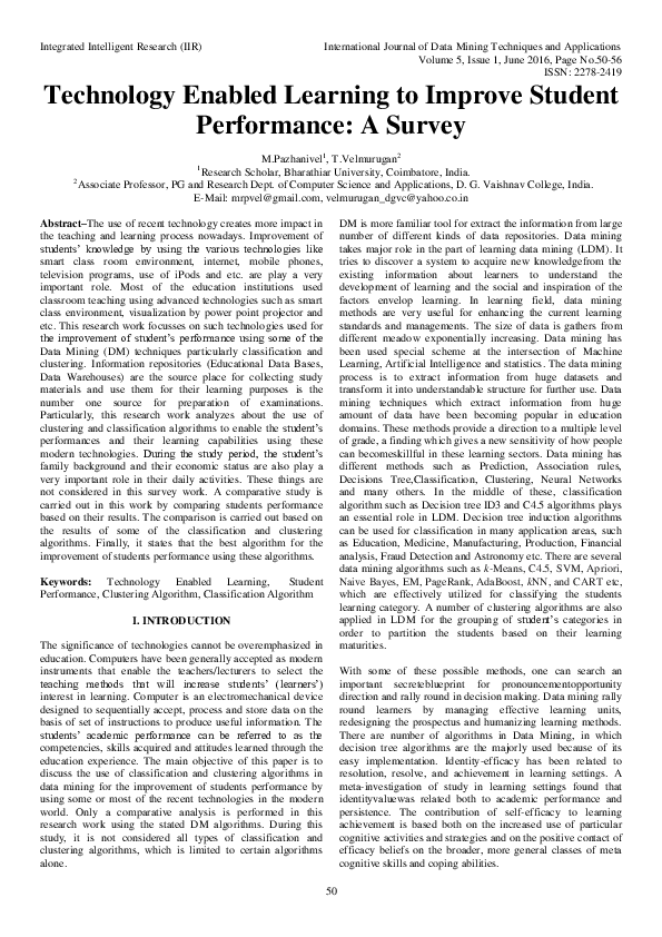 (PDF) Technology Enabled Learning to Improve Student Performance: A Survey