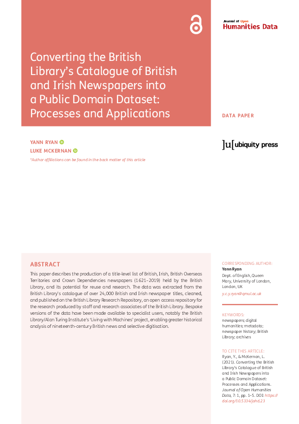 (PDF) Converting the British Library’s Catalogue of British and Irish ...