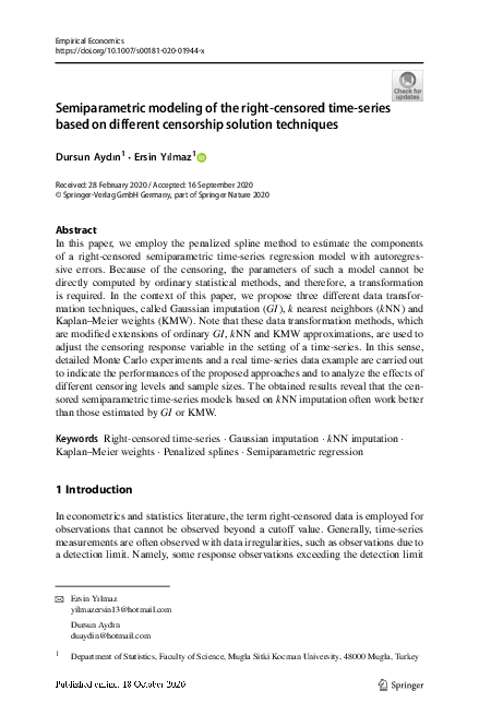 Pdf Semiparametric Modeling Of The Right Censored Time Series Based