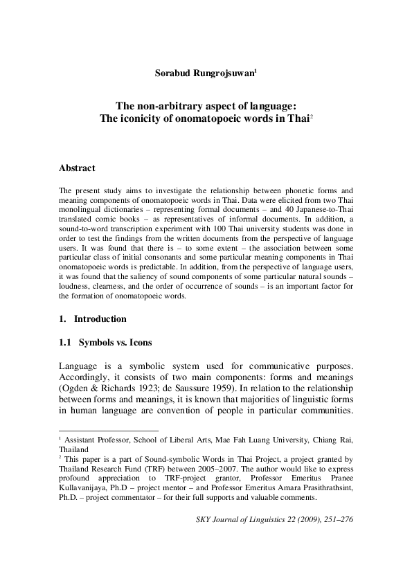 (PDF) The non-arbitrary aspect of language: The iconicity of ...