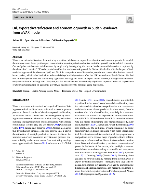 (PDF) Oil, export diversification and economic growth in Sudan ...
