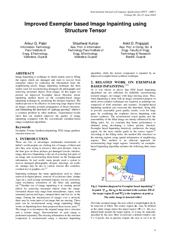 (PDF) Improved Exemplar based Image Inpainting using Structure Tensor