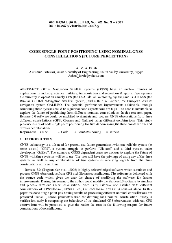 (PDF) CODE SINGLE POINT POSITIONING USING NOMINAL GNSS CONSTELLATIONS (FUTURE PERCEPTION)