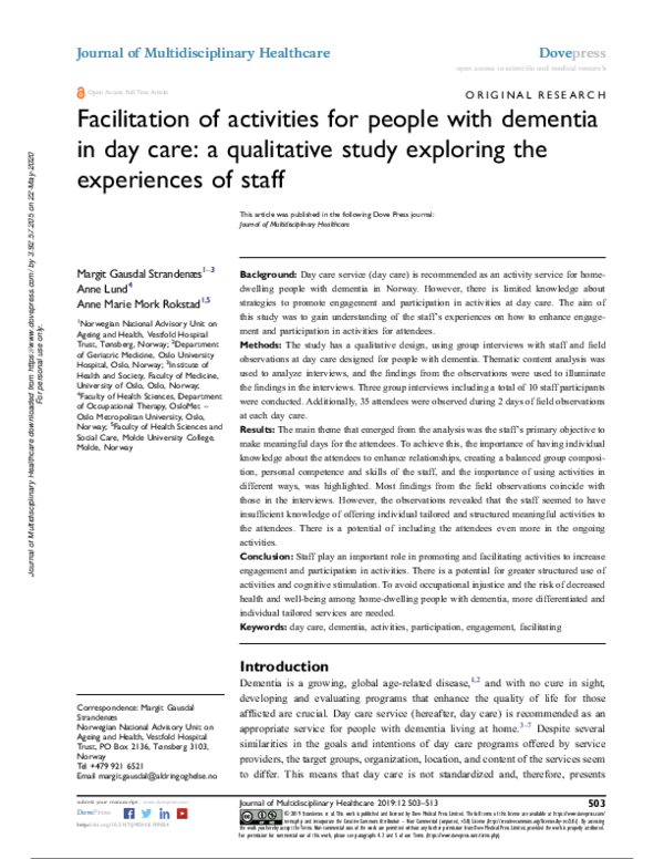 (PDF) Facilitation of activities for people with dementia in day care: a qualitative study ...