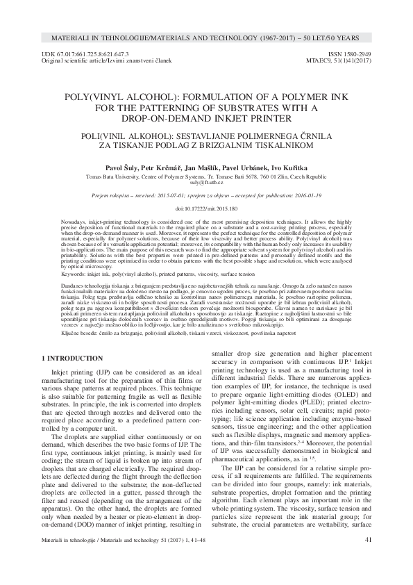 (PDF) Poly(vinyl alcohol): formulation of a polymer ink for the ...