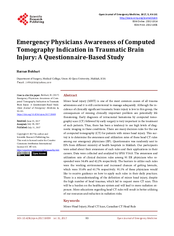 (PDF) Emergency Physicians Awareness of Computed Tomography Indication ...