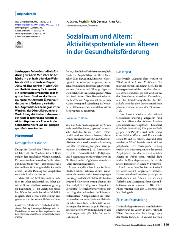 (PDF) Sozialraum und Altern: Aktivitätspotentiale von Älteren in der ...