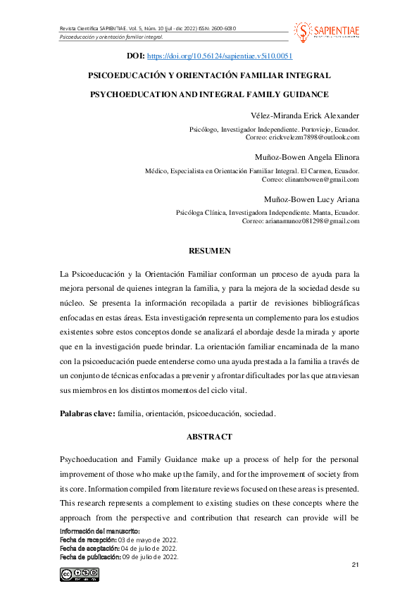 (PDF) Psicoeducación y orientación familiar integral