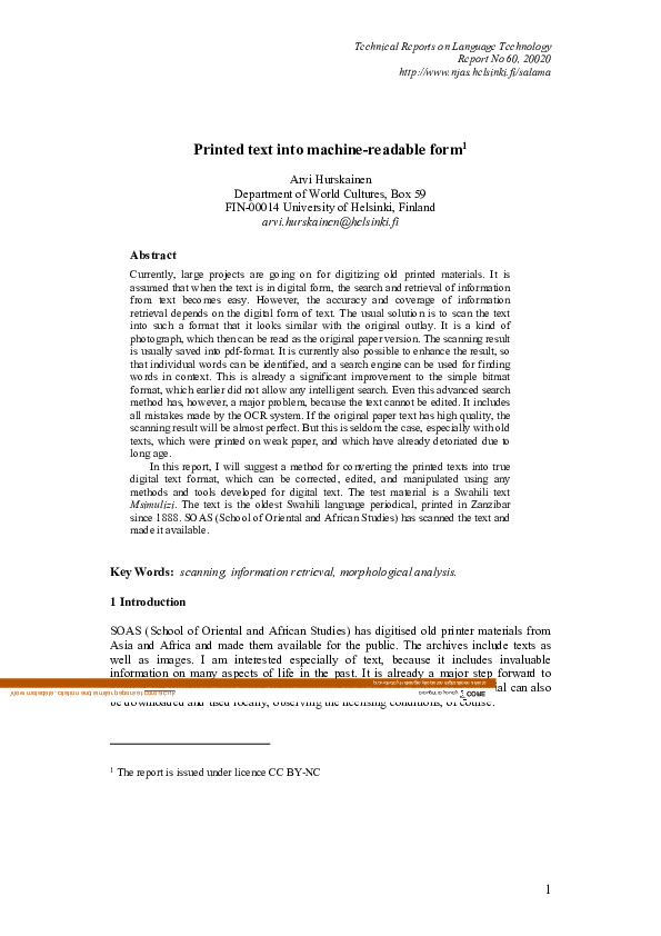 (PDF) Printed text into machine-readable form