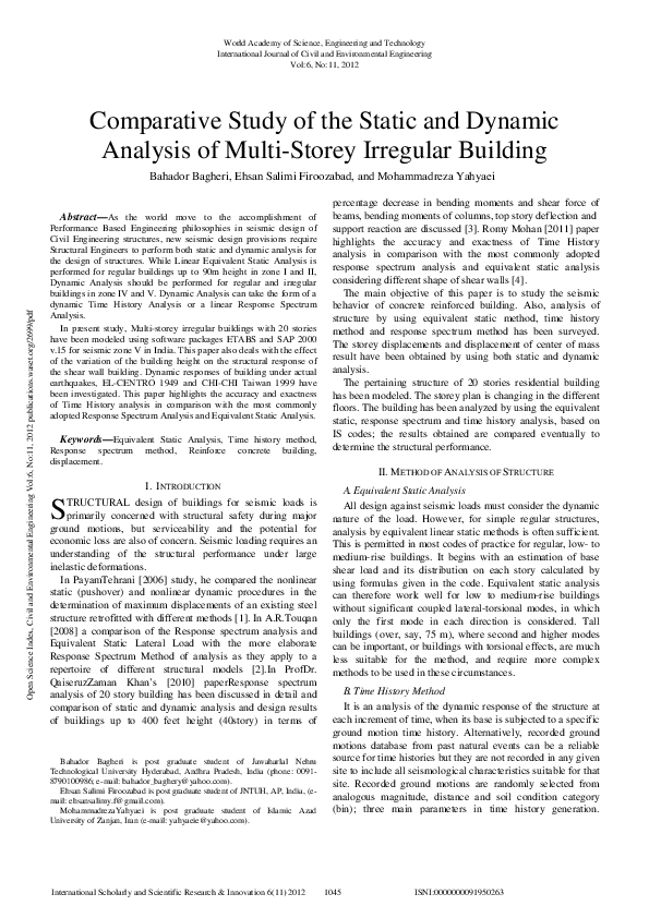 (PDF) Comparative Study Of The Static And Dynamic Analysis Of Multi ...