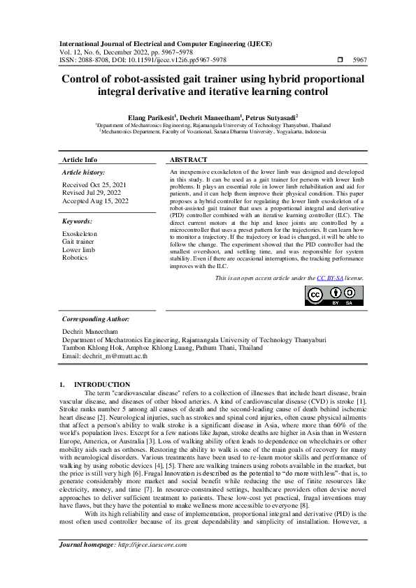 (PDF) Control of robot-assisted gait trainer using hybrid proportional integral derivative and ...