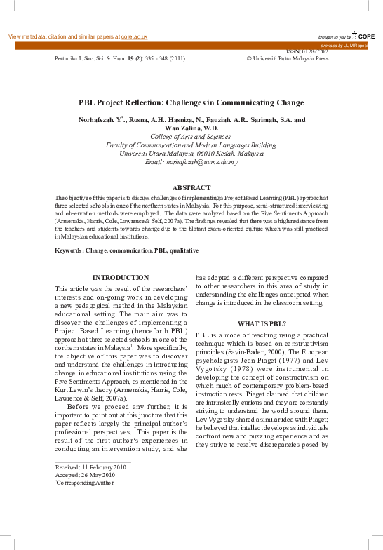 (PDF) PBL project reflection: Challenges in communicating change