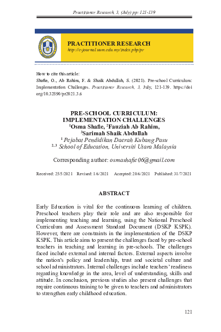 (PDF) Pre-School Curriculum: Implementation Challenges