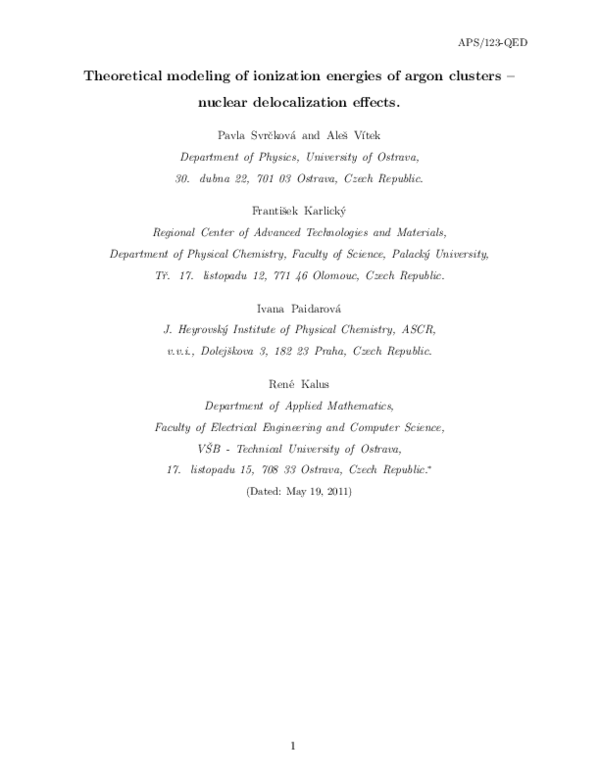 (PDF) Theoretical modeling of ionization energies of argon clusters: Nuclear delocalization effects