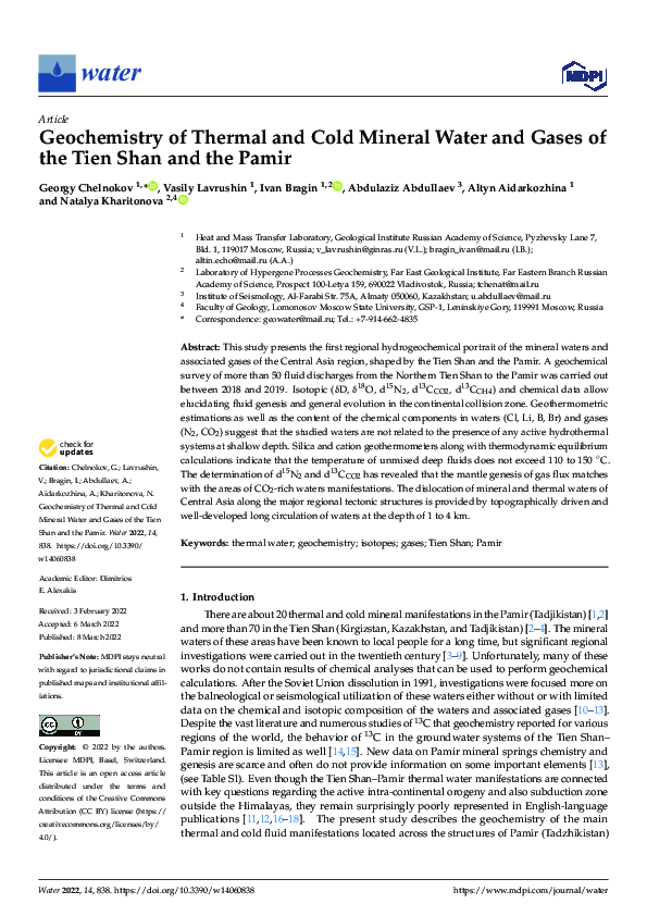 (PDF) Geochemistry of Thermal and Cold Mineral Water and Gases of the ...