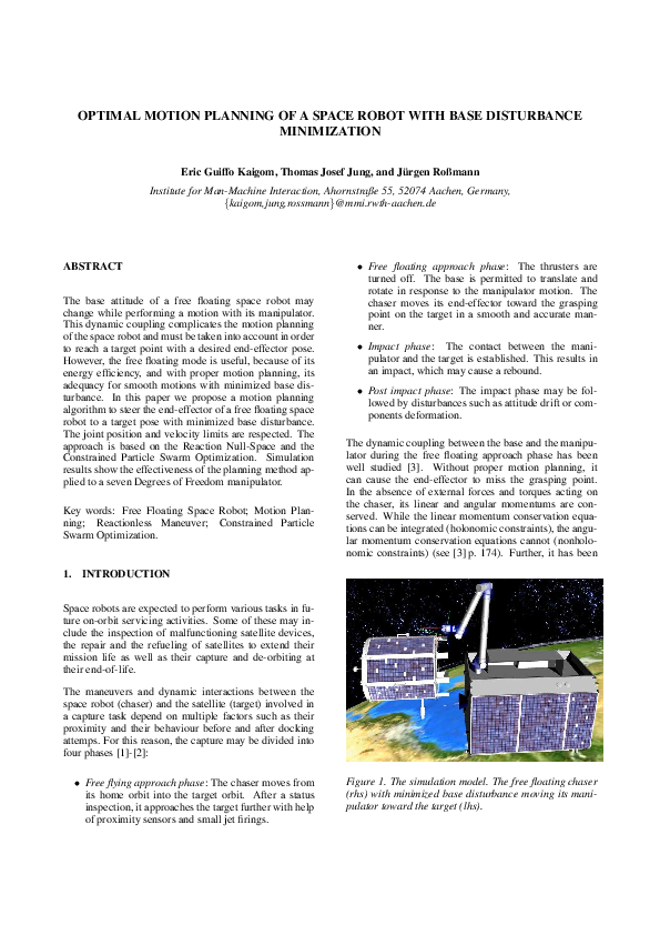(PDF) Optimal Motion Planning of a Space Robot with Base Disturbance ...