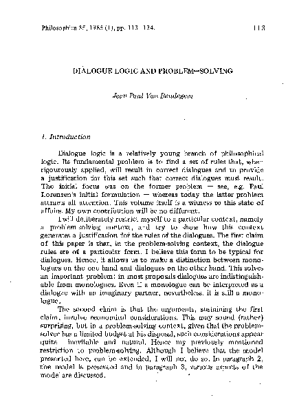 (PDF) Dialogue Logic and Problem-Solving