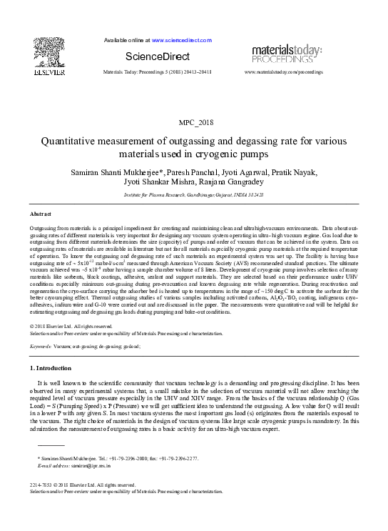 (PDF) Quantitative measurement of outgassing and degassing rate for ...