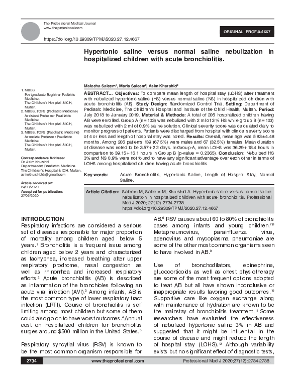(PDF) Hypertonic saline versus normal saline nebulization in ...