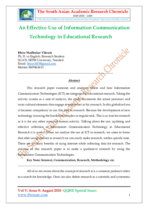 (PDF) An Effective Use of Information Communication Technology in Educational Research