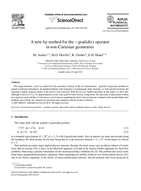 (PDF) A new hp method for the operator in non-Cartesian geometries