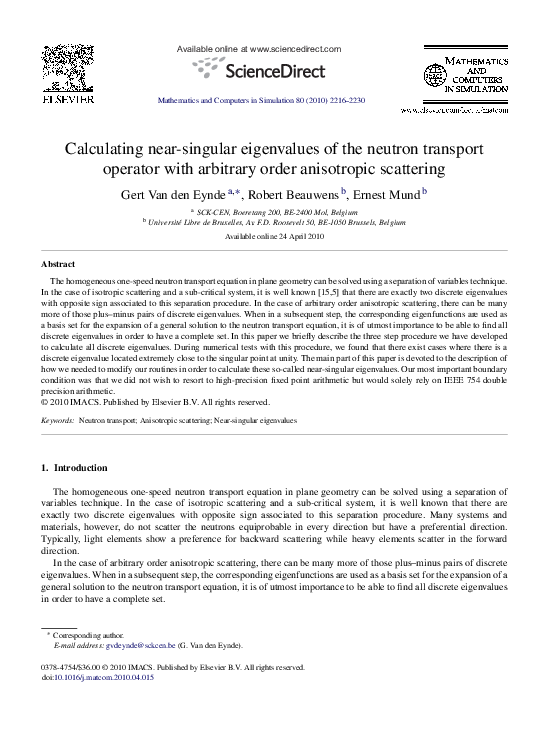 (PDF) Calculating near-singular eigenvalues of the neutron transport ...