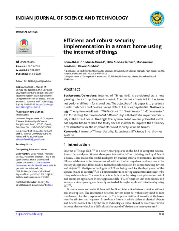 (PDF) Efficient and robust security implementation in a smart home using the internet of things