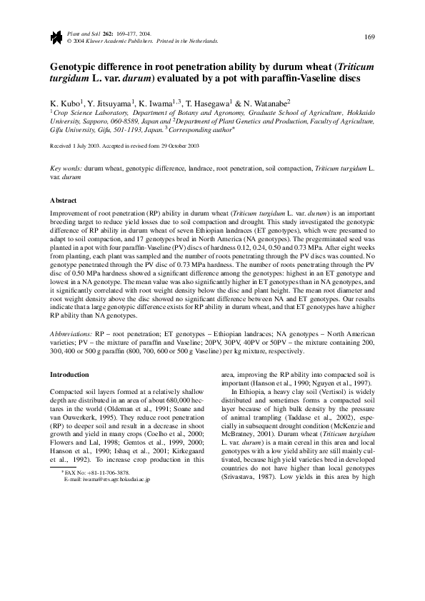 (PDF) Genotypic difference in root penetration ability by durum wheat ...