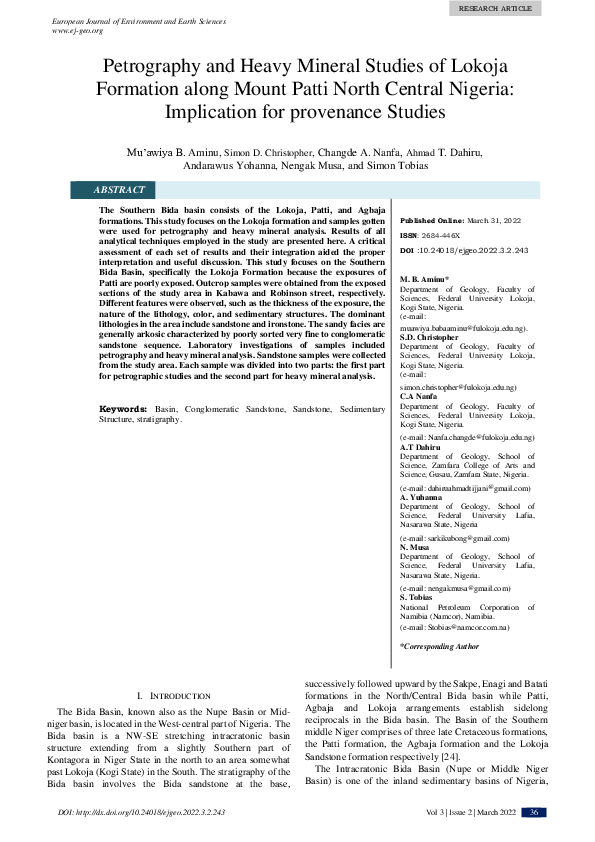 (PDF) Petrography and Heavy Mineral Studies of Lokoja Formation along Mount Patti North Central ...