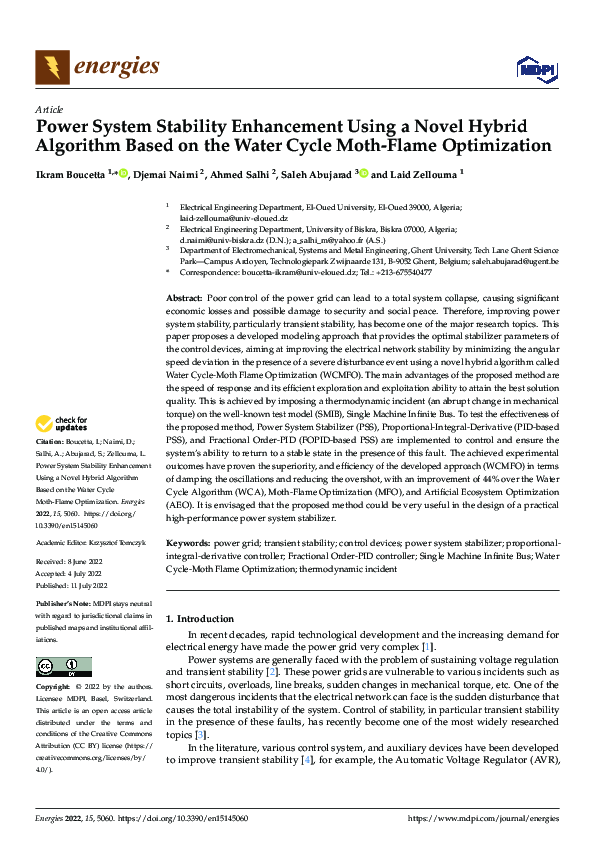 (PDF) Power System Stability Enhancement Using a Novel Hybrid Algorithm Based on the Water Cycle ...