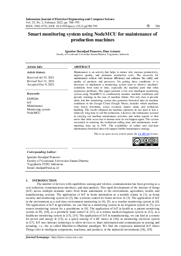 (PDF) Smart monitoring system using NodeMCU for maintenance of ...
