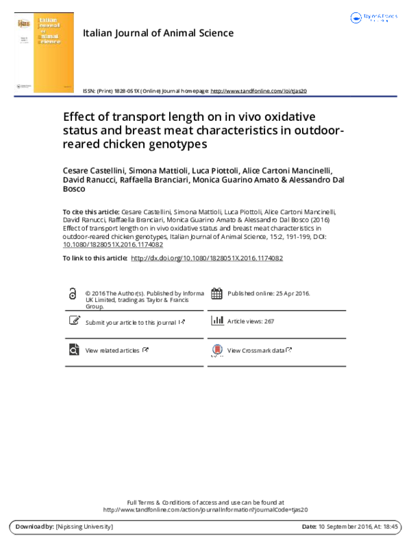 (PDF) Effect of transport length onin vivooxidative status and breast ...
