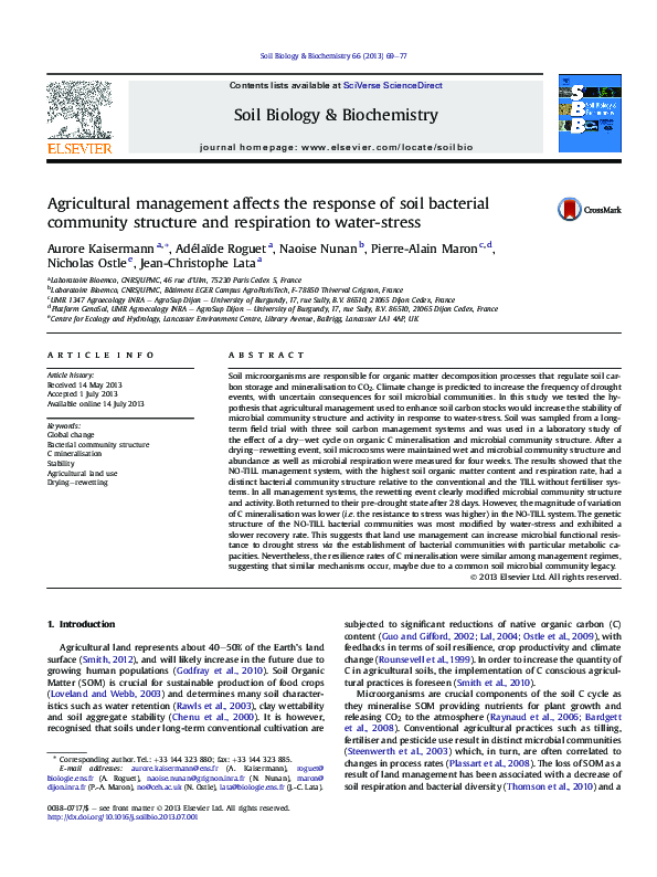 (PDF) Agricultural management affects the response of soil bacterial community structure and ...