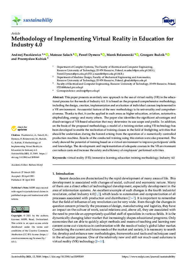 Pdf Methodology Of Implementing Virtual Reality In Education For