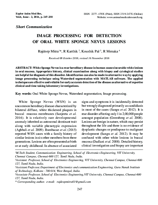 (PDF) Image Processing for Detection of Oral White Sponge Nevus Lesions ...