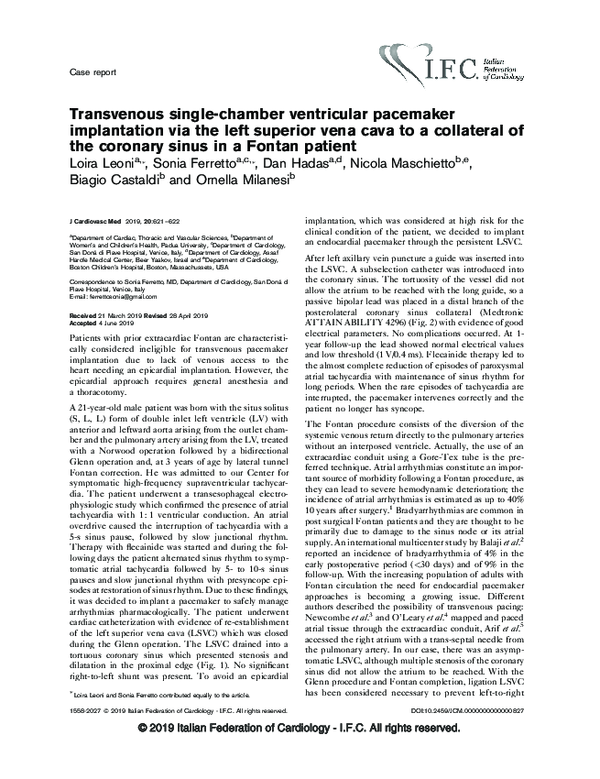 (PDF) Transvenous single-chamber ventricular pacemaker implantation via ...