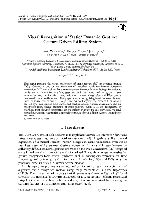(PDF) Visual Recognition of Static/Dynamic Gesture: Gesture-Driven Editing System