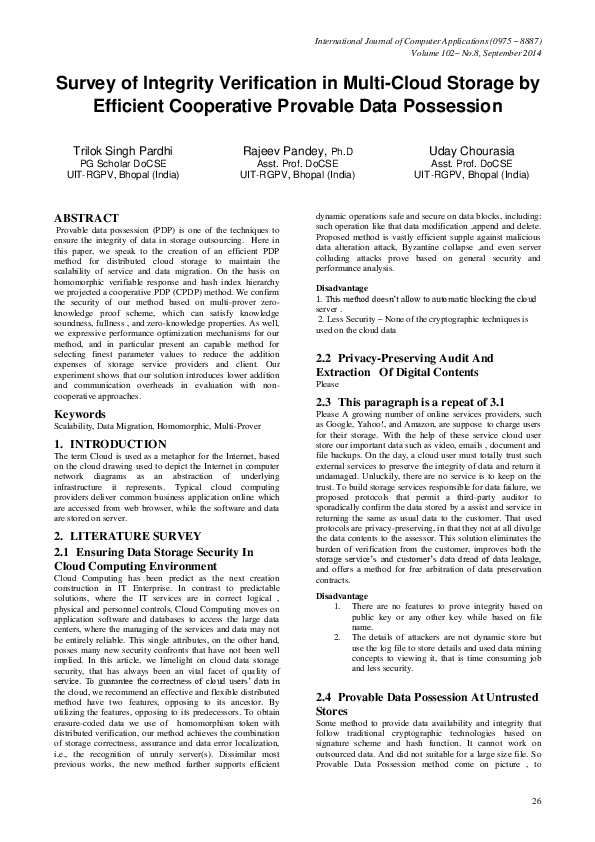 (PDF) Survey of Integrity Verification in Multi-Cloud Storage by Efficient Cooperative Provable ...