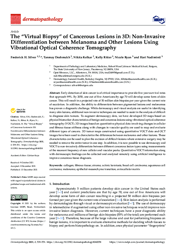 (PDF) The “Virtual Biopsy” of Cancerous Lesions in 3D: Non-Invasive ...