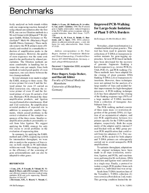 (PDF) Improved PCR-Walking for Large-Scale Isolation of Plant T-DNA Borders