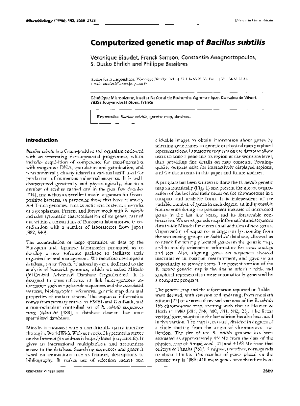 (PDF) Computerized genetic map of Bacillus subtilis