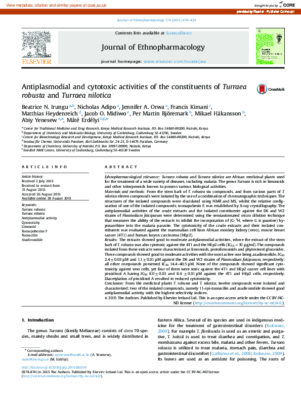 (PDF) Antiplasmodial and cytotoxic activities of the constituents of ...