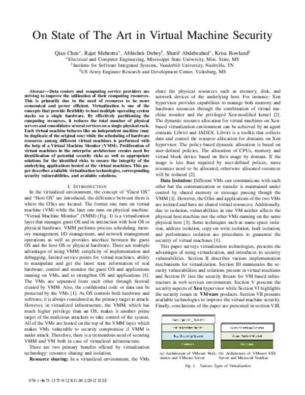 (PDF) On state of the art in virtual machine security